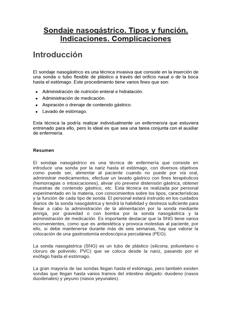 Sondaje Nasogástrico | PDF | Especialidades Medicas | Medicina CLINICA