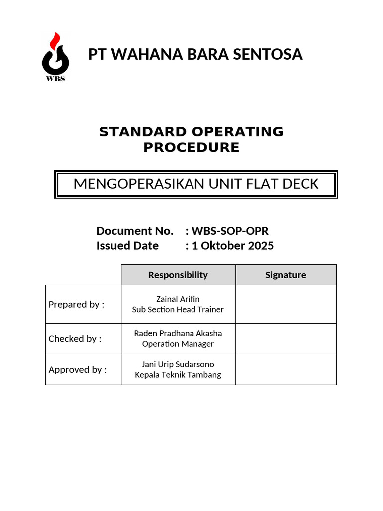 SOP Operasi Unit Flat Deck | PDF