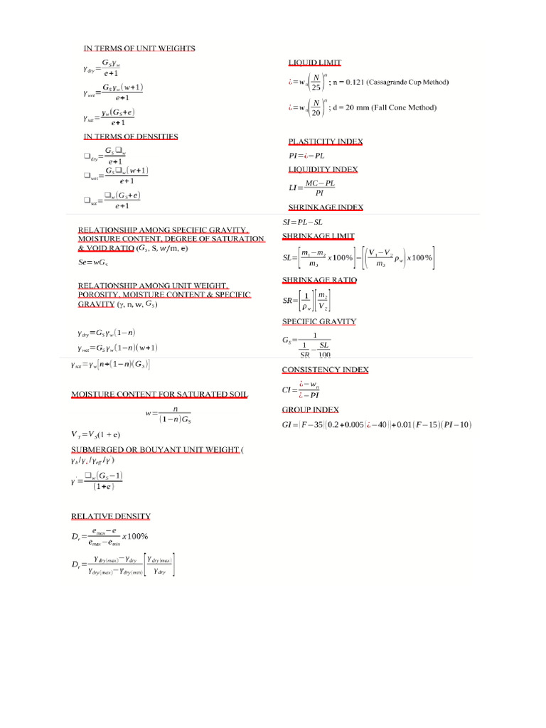 Geotech Scribd Formula | PDF
