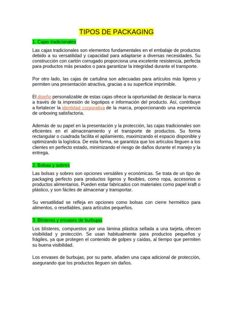 Tipos de Packaging | PDF | Diseño | Producto (Negocio)