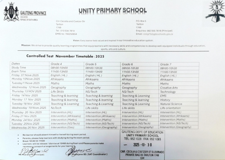 Unity Primary School Final Timetable | PDF