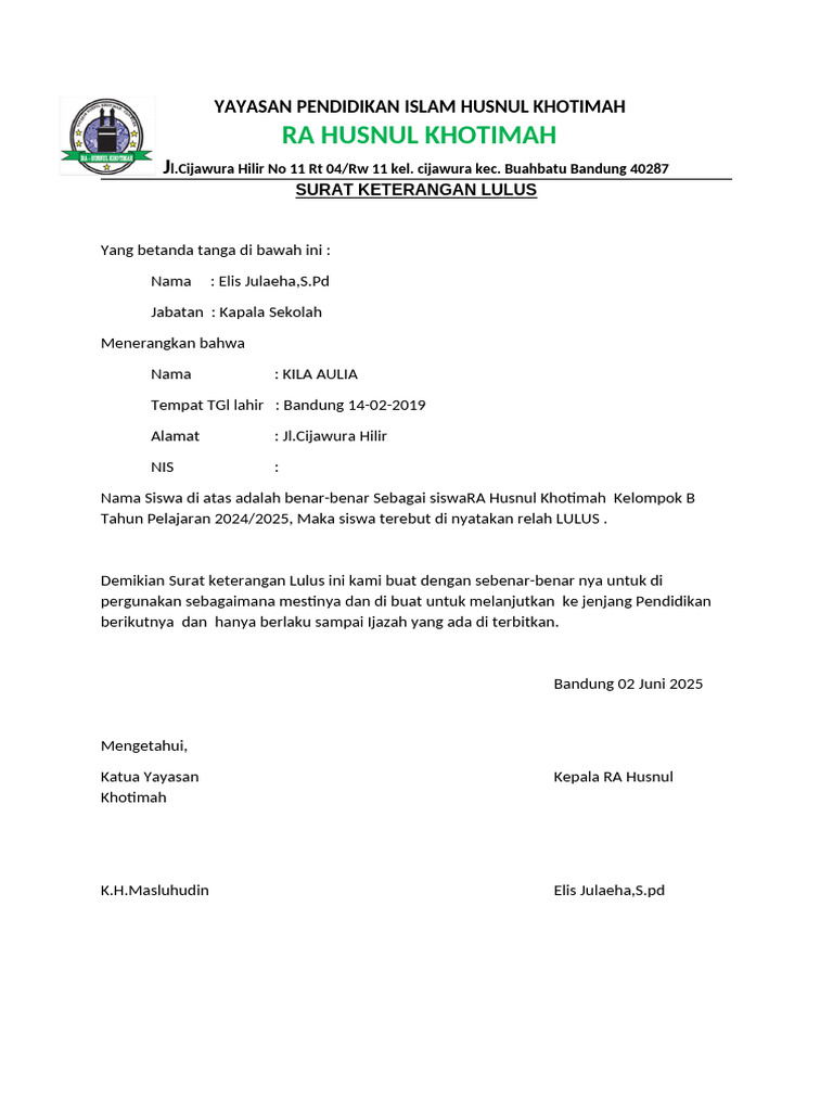Surat Kelulusan | PDF