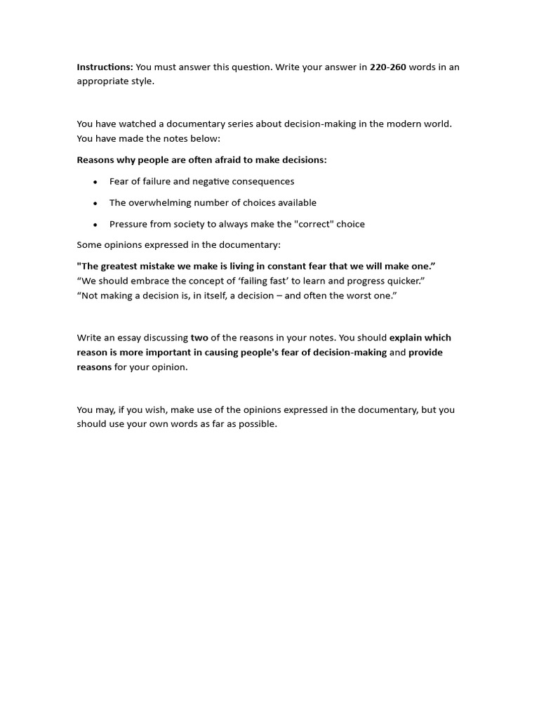 Instructions Essay August Pdf