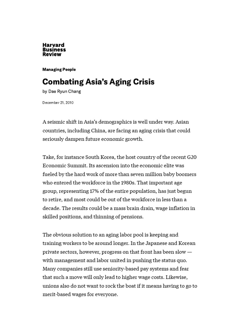 Combating Asia's Aging Crisis DRC HBR | PDF | Labour Economics | Baby ...