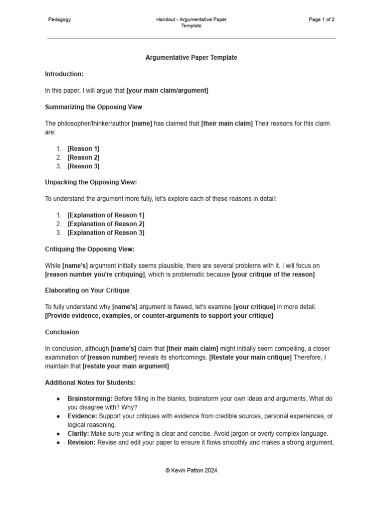 Handout - Argumentative Paper Template | PDF | Punishments | Reason