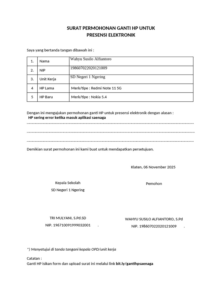 Surat Permohonan Ganti HP | PDF