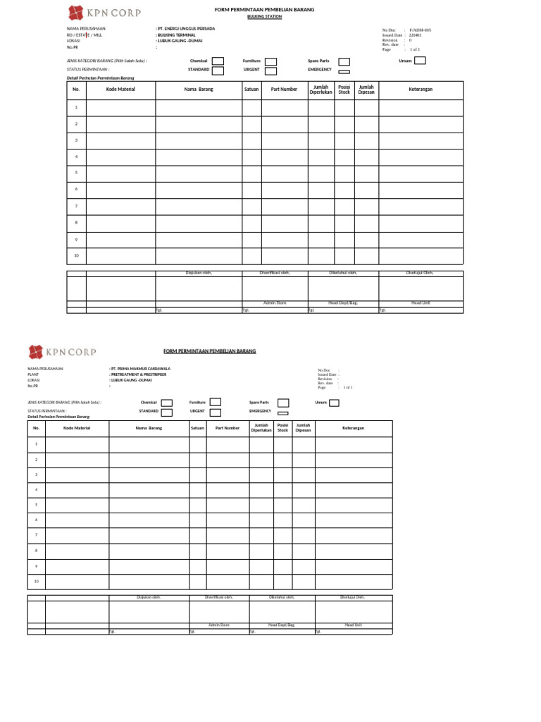Form Permintaan Barang | PDF