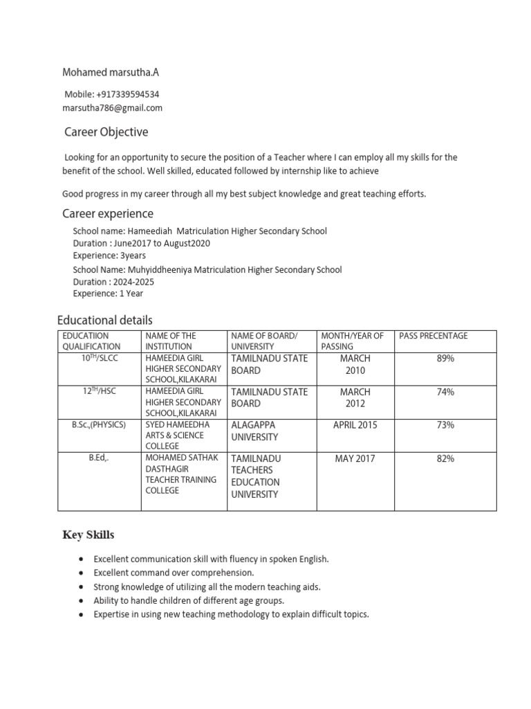 Mohamed Marsutha Resume | PDF | Behavior Modification | Intelligence