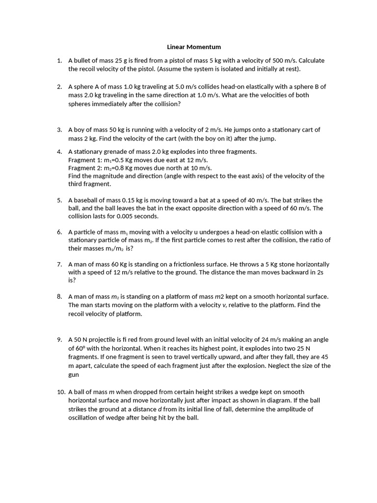 Linear Momentum Problems and Solutions | PDF | Collision | Momentum