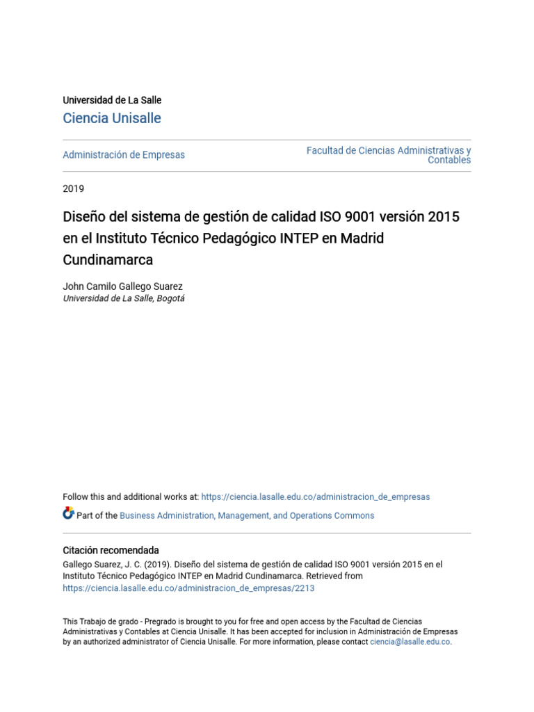 Diseño Del Sistema de Gestión de Calidad ISO 9001 Versión 2015 en | PDF | Calidad (comercial ...