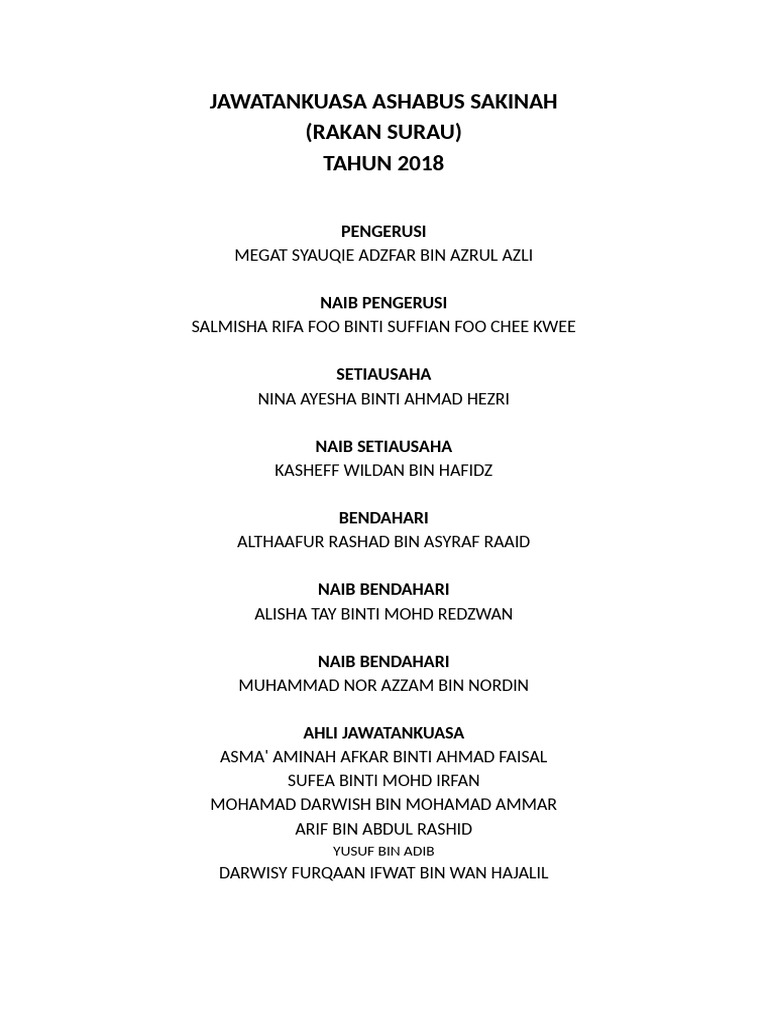 Jawatankuasa Surau As Sakinah | PDF