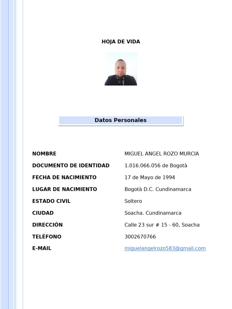 Hoja de Vida Miguel 2024 | PDF