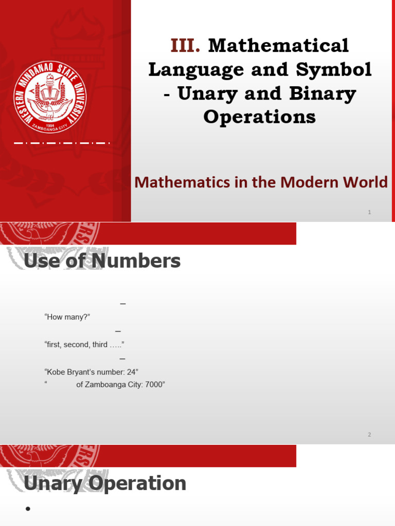 Mathematical-Language-and-Symbol-Unary-and-Binary-Operations | PDF ...