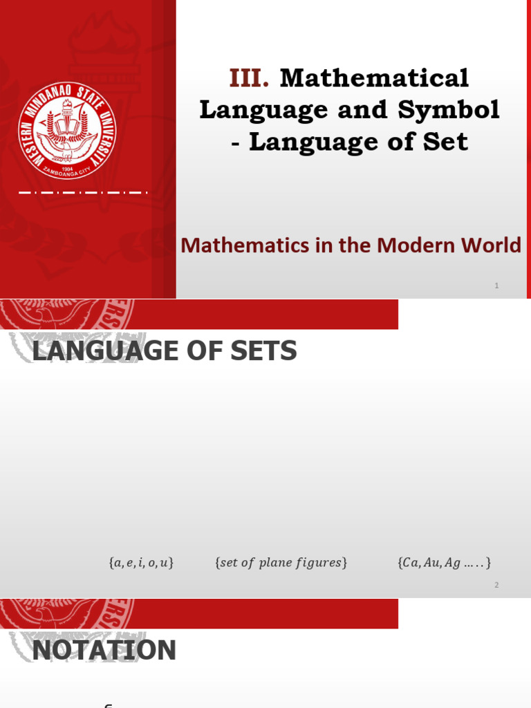 Mathematical Language and Symbol Language of Set | PDF | Numbers | Real ...