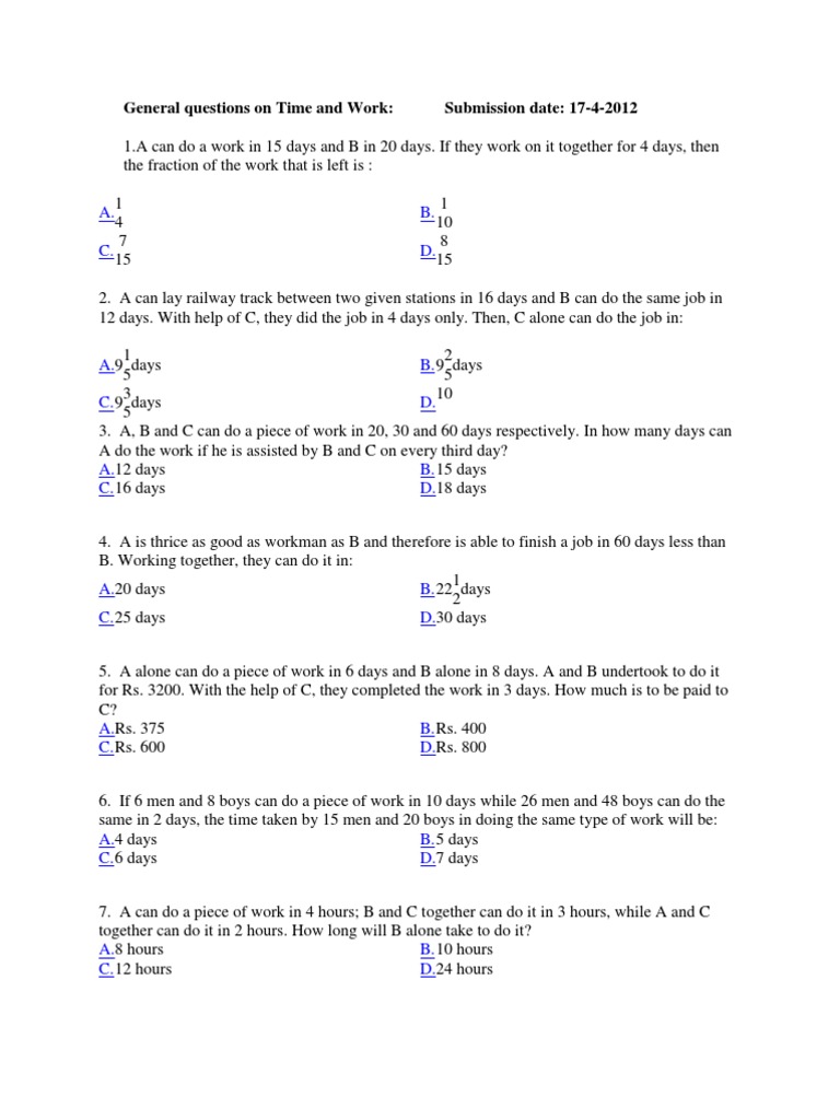 General Questions On Time and Work | Download Free PDF | Business