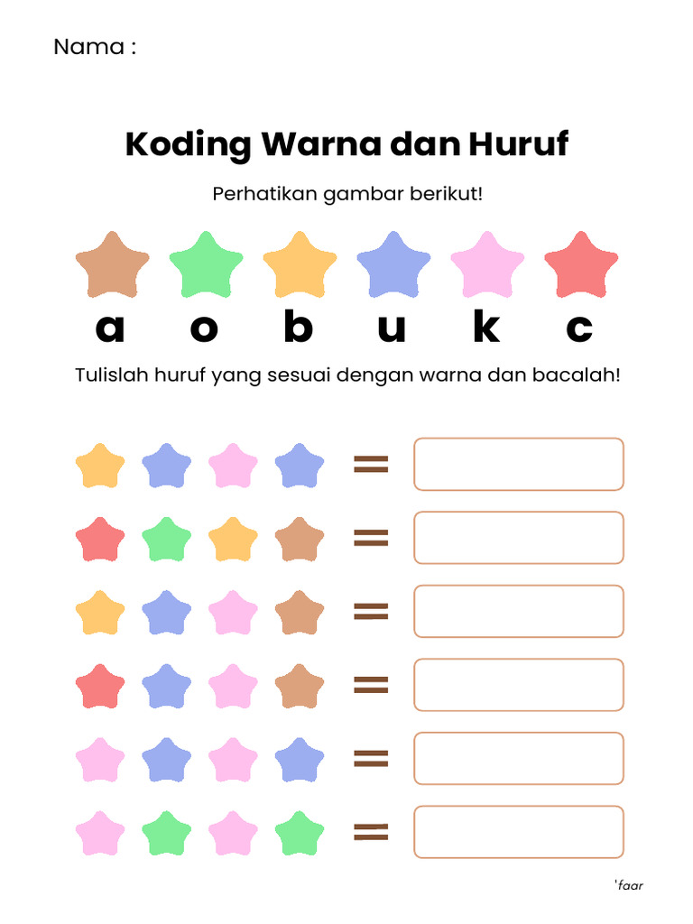 Koding Warna Dan Huruf Lembar Kerja Cokelat Putih Ceria - 20251106 - 230521 - 0000 | PDF