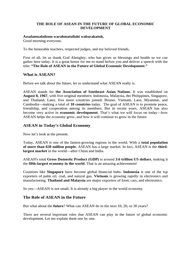 The Role of Asean in The Future of Global Economic Development | PDF ...
