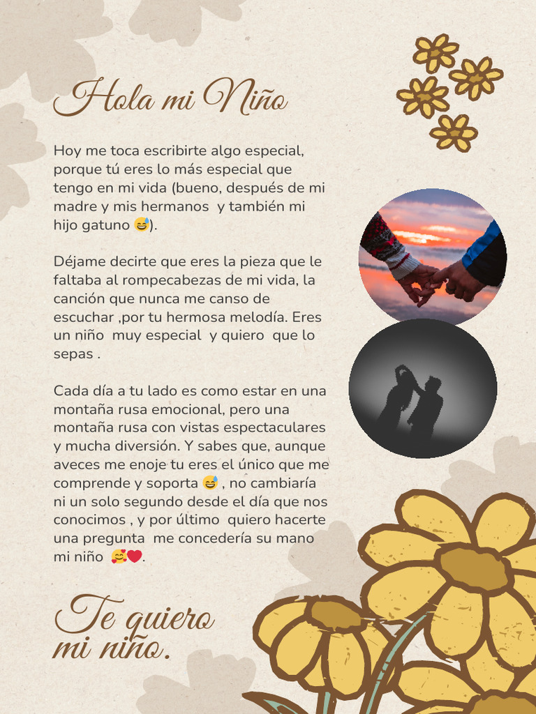 Carta Romántica de Amor Para San Valentin Sencilla Floral Amarilla ...