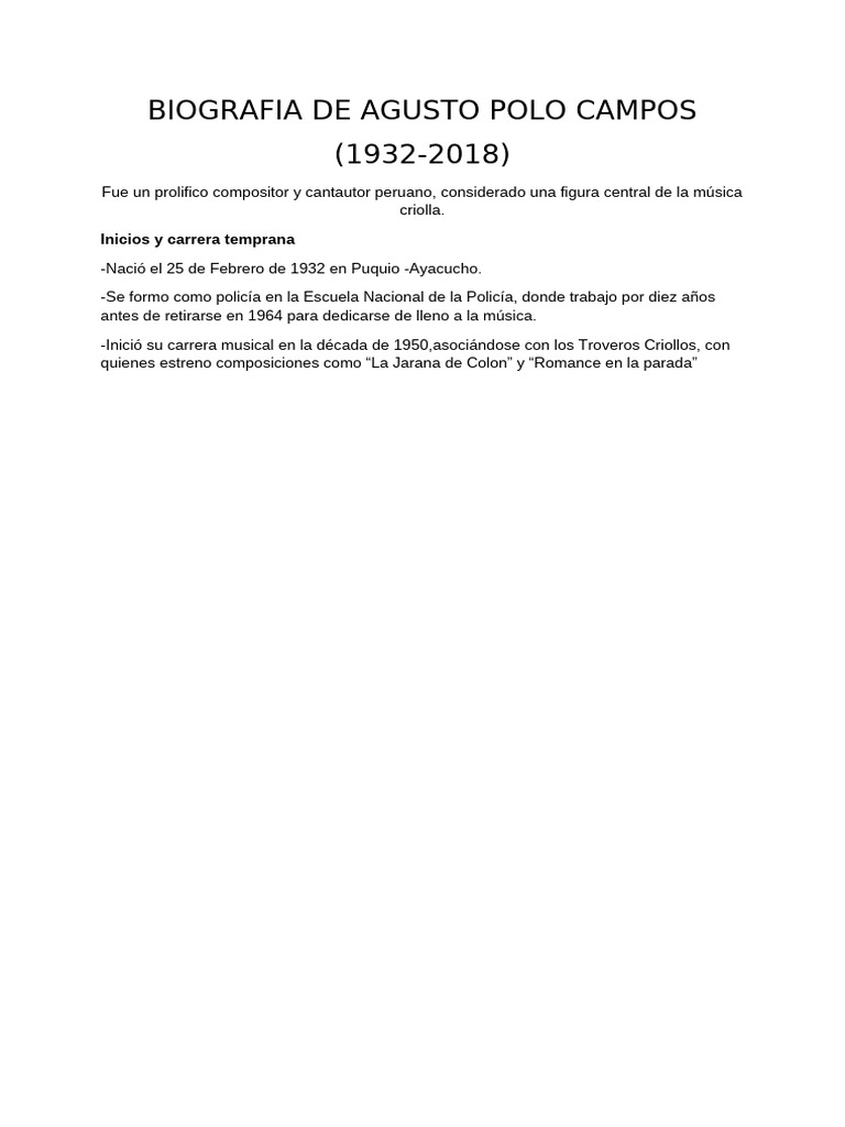 Biografia de Agusto Polo Campos | PDF