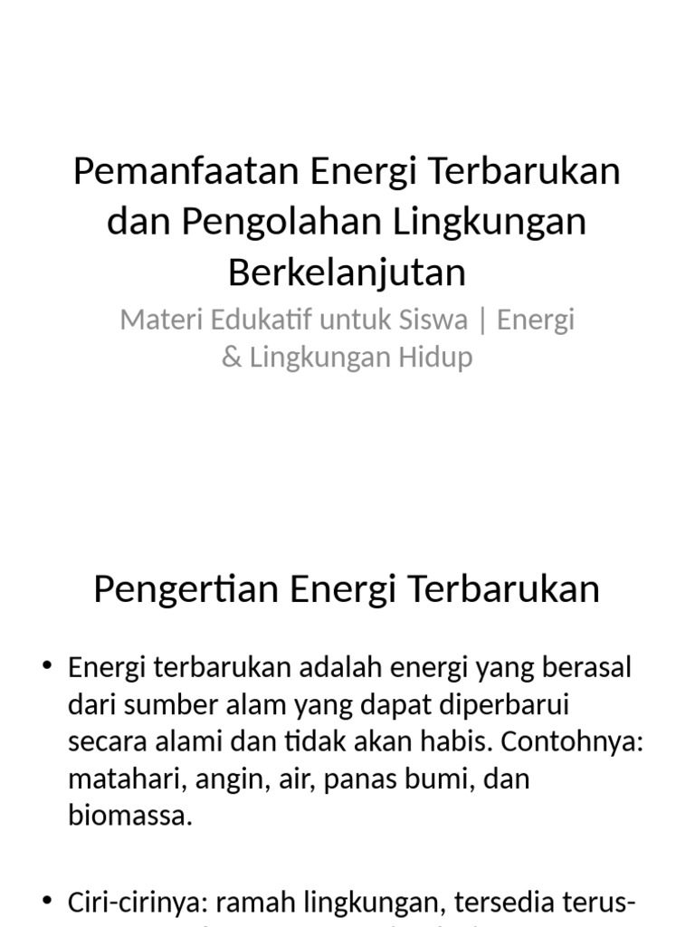 Pemanfaatan Energi Terbarukan Dan Pengolahan Lingkungan Berkelanjutan | PDF