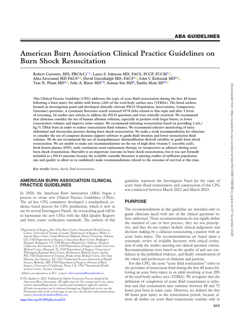 ABA Guidelines on Burn Shock Resuscitation | PDF | Burn | Shock ...