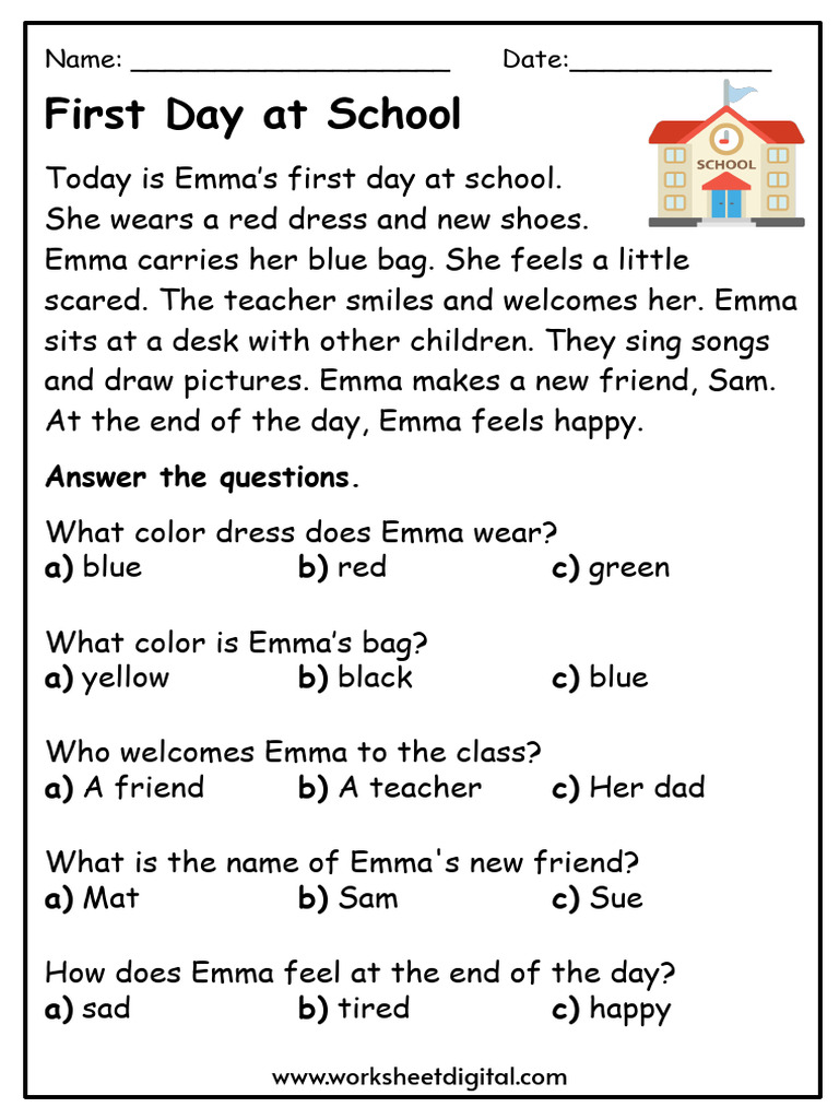 First Day at School Reading Comprehension Niqrrt | PDF