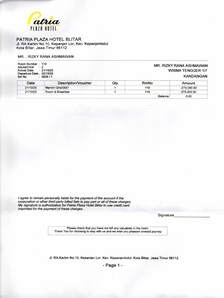 Nota Hotel Rizky1 | PDF