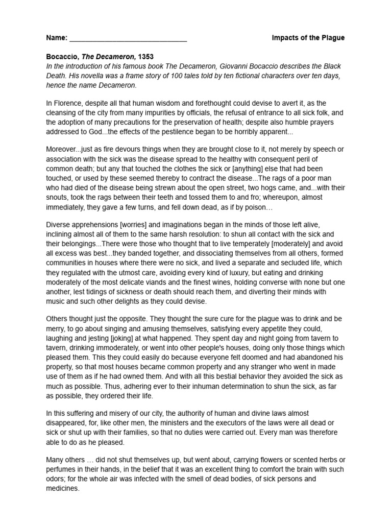 Impacts of The Plague Reading | PDF