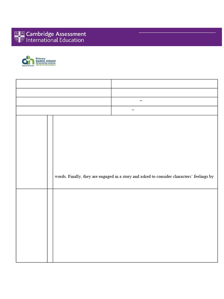 (P2 - Topic 1) Weekly Lesson Plan (WLP) Cambridge Curriculum DHIS Primary 2526 | PDF | Learning ...