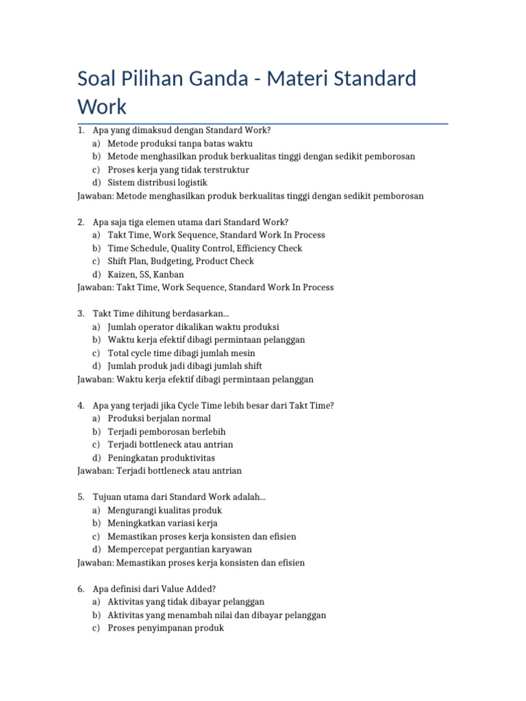 Soal Standard Work | PDF