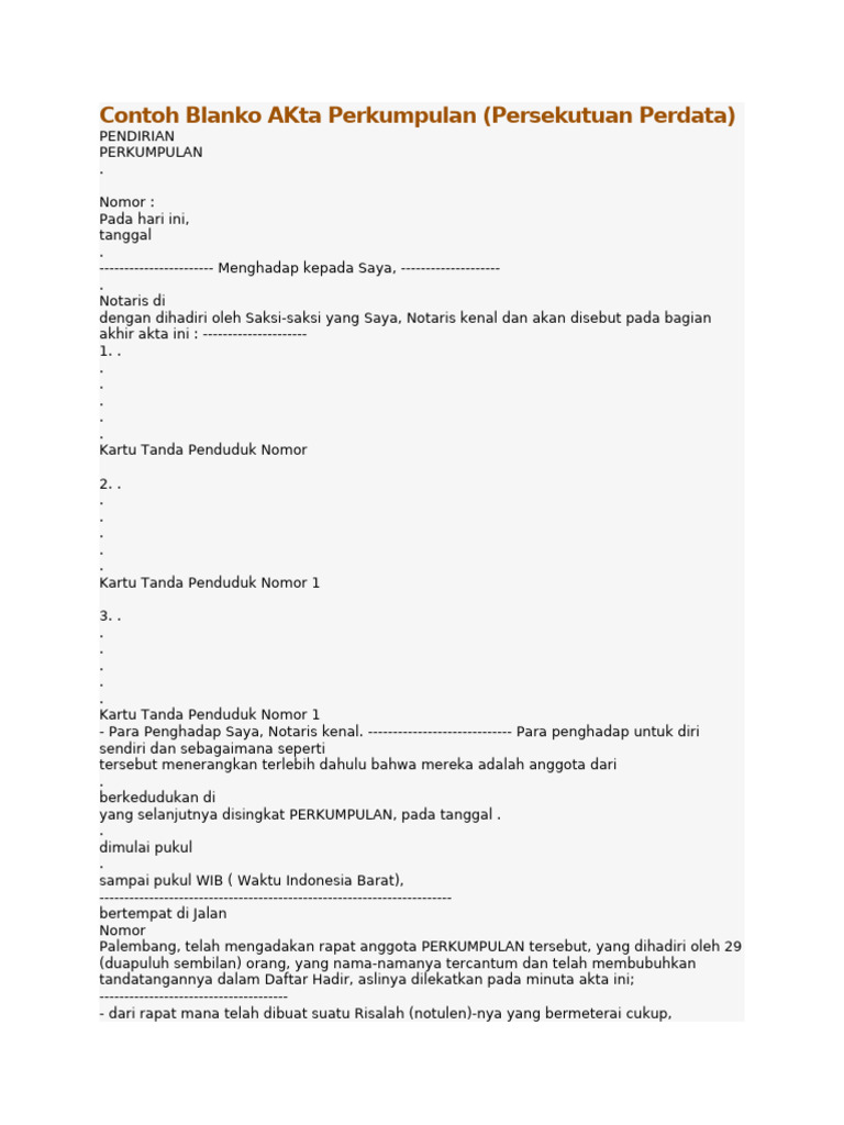 Contoh Blanko AKta Perkumpulan | PDF
