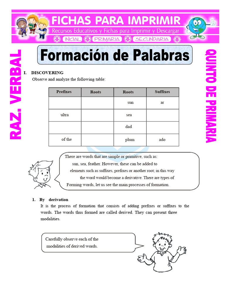 Word Formation Exercises For Fifth Grade | PDF | Word | Lexical Semantics