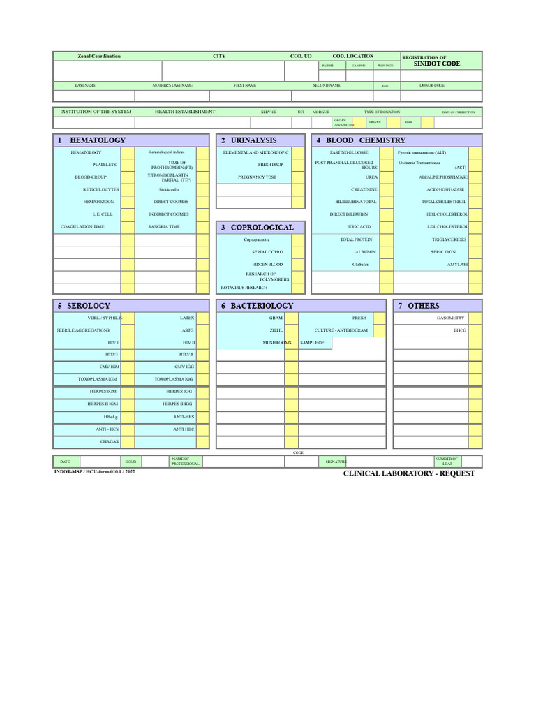 Clinical Laboratory Request Form | PDF | Medical Specialties | Clinical ...