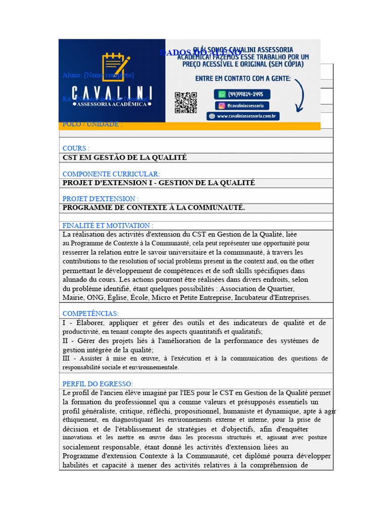 Rapport d'Extension en Gestion de Qualité | PDF | Management de la ...