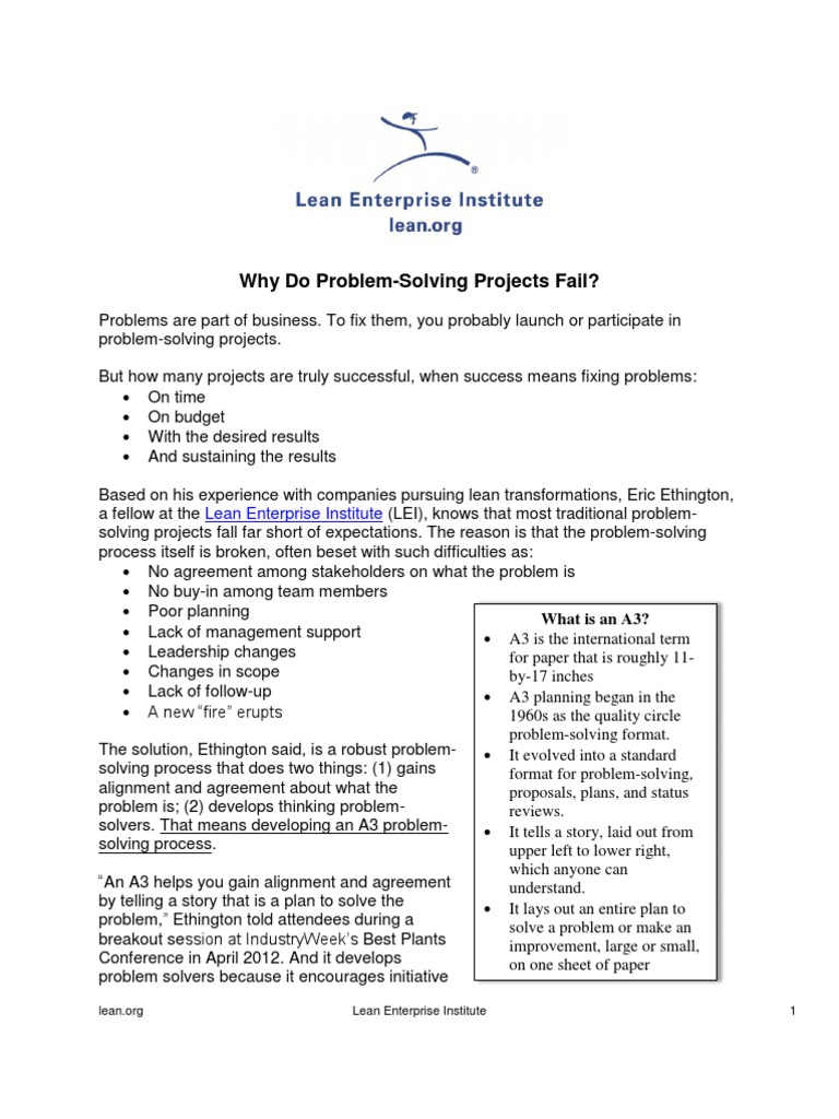 A3 Problem-Solving Process | PDF | Lean Manufacturing | Leadership