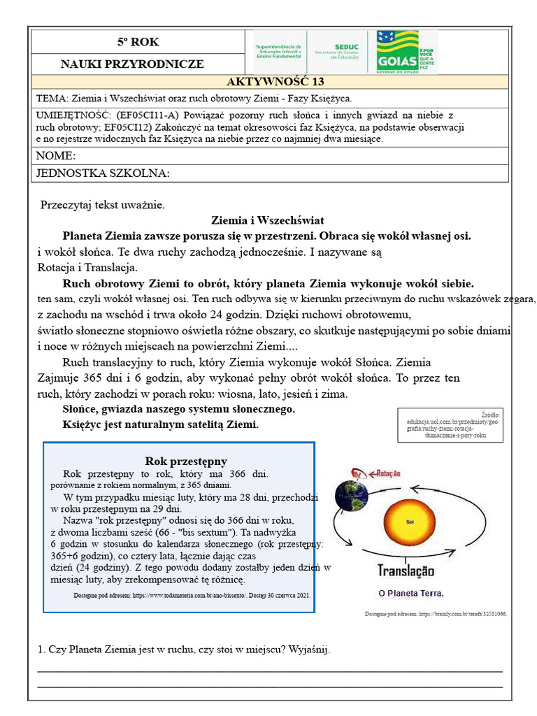 Aktywność 13 5 Roku Nauki Przyrodnicze Temat Ziemia I Universum Oraz ...