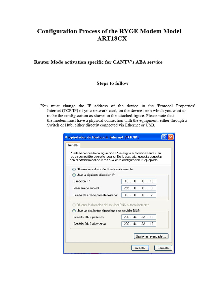 Configuration Process of The RYGE Modem Model ART18CX | PDF | Ip ...