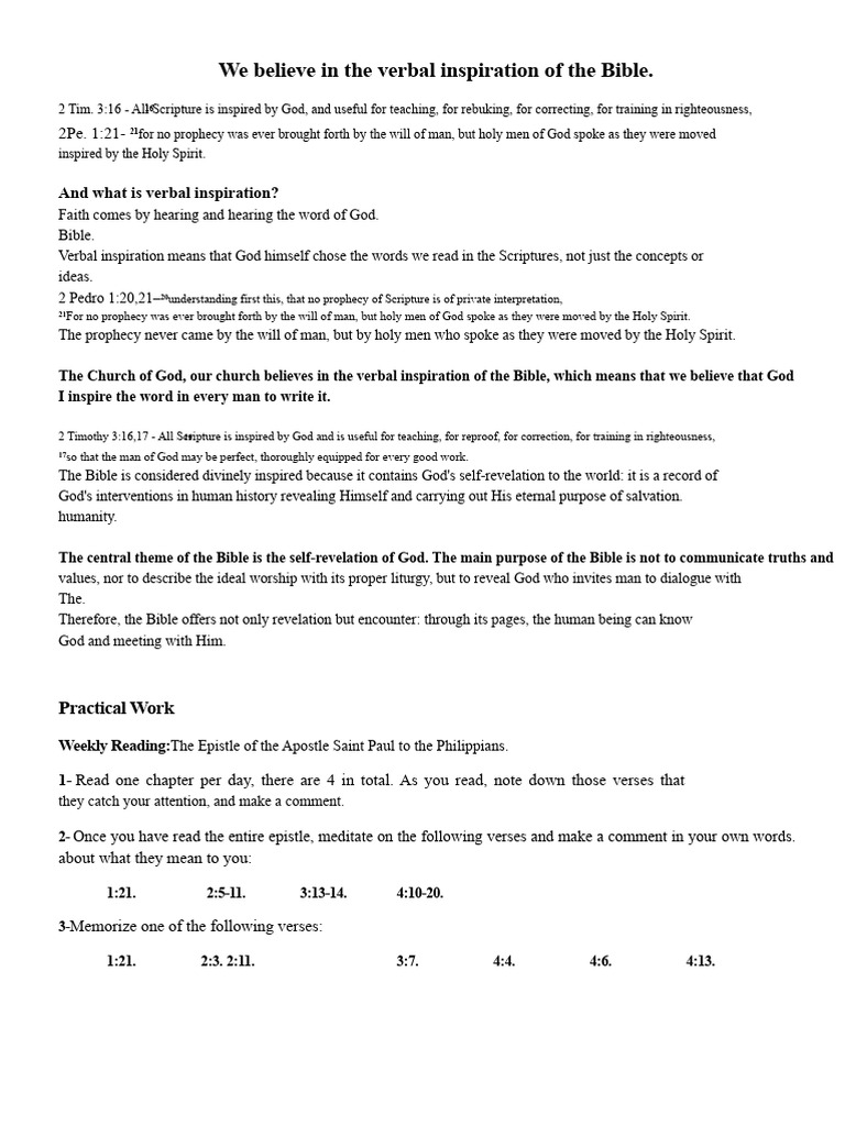 We believe in the verbal inspiration of the Bible. | PDF | Bible | God ...