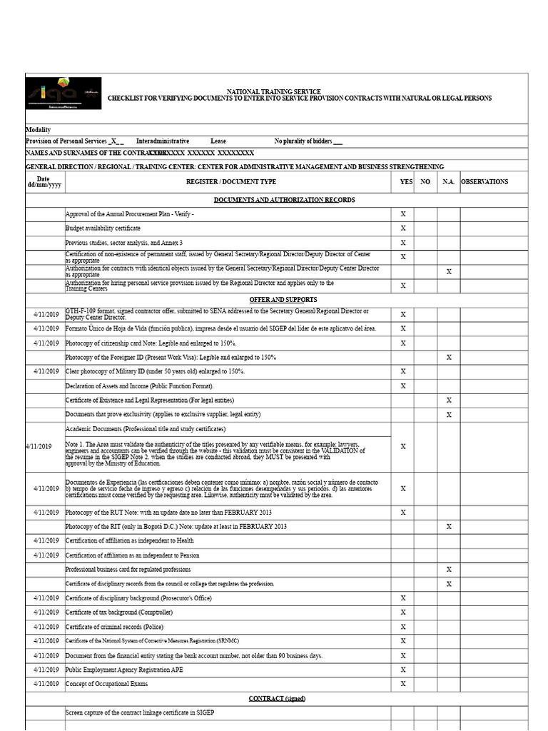 Document Verification Checklist for Contracts | PDF