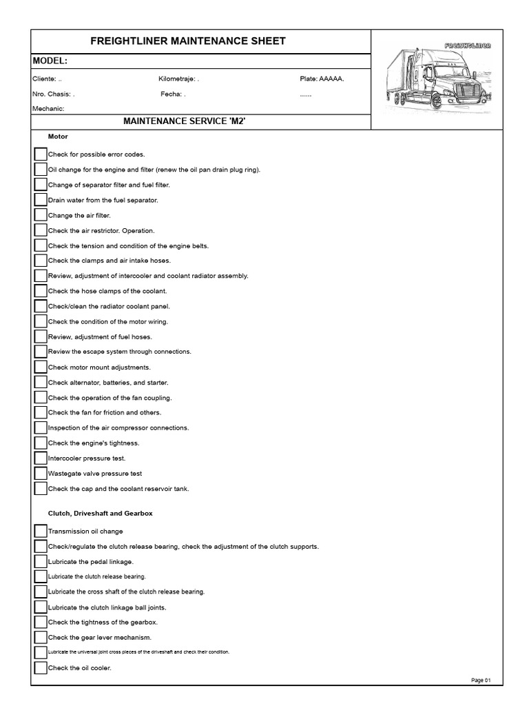 Freightliner M2 Maintenance Checklist | PDF | Clutch | Truck