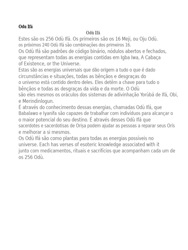 256 Odù Ifá: Energias e Significados | PDF | Adivinhação | Previsão