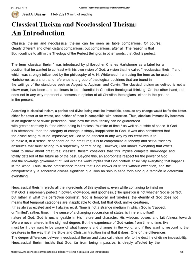Classical Theism and Neoclassical Theism: An Introduction | PDF | God | Existence Of God