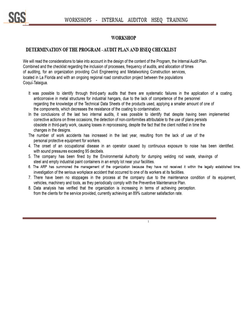 Workshop 1 - HSEQ Plan and Checklist | PDF | Audit | Internal Audit