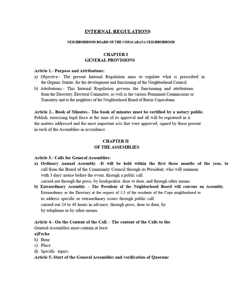 Model Internal Regulations of The Neighborhood Board | PDF | Voting ...