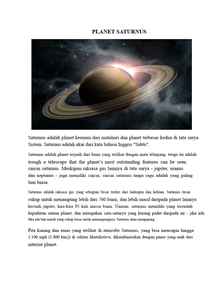 Karakteristik Planet Saturnus | PDF