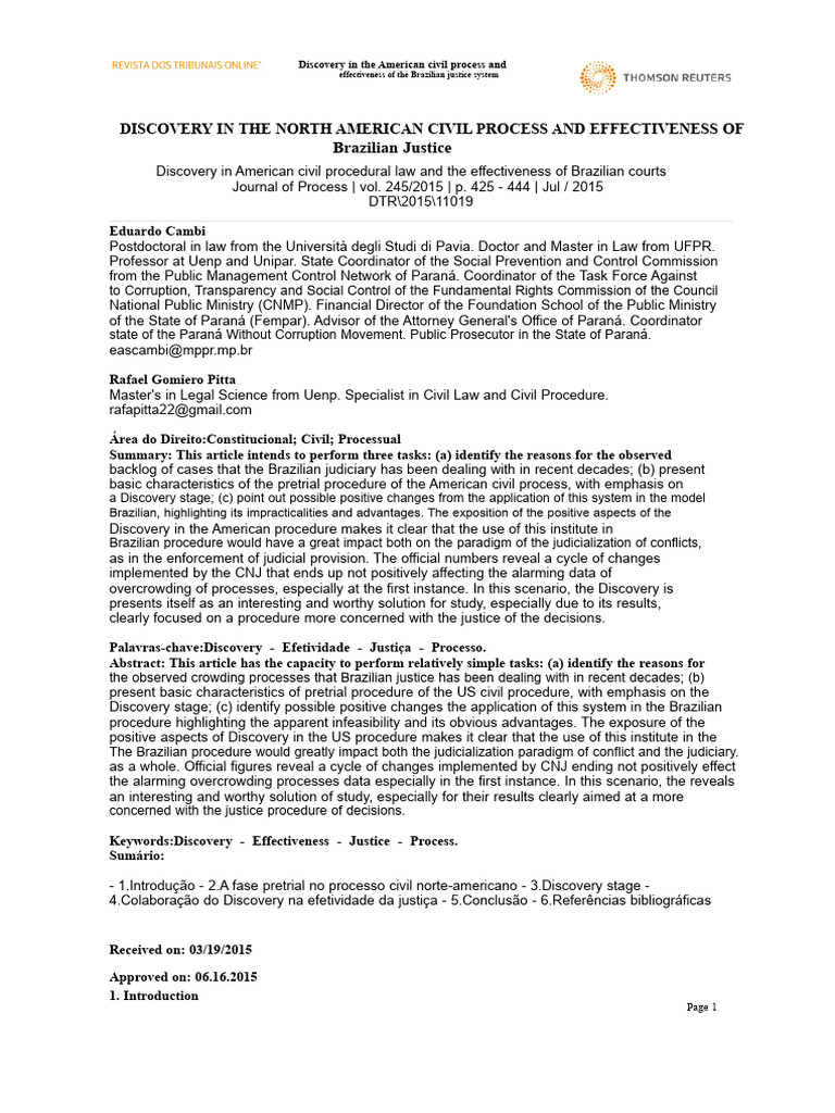 Discovery in Civil Procedure | PDF | Discovery (Law) | Deposition (Law)