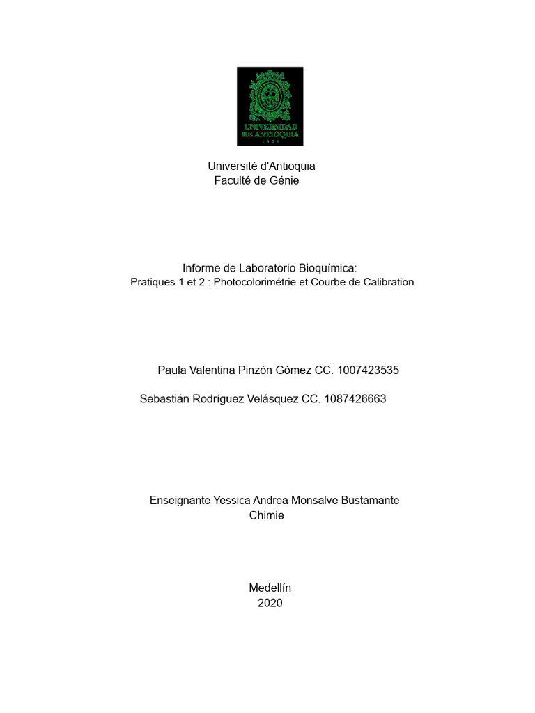 Photocolorimétrie et Courbe de Calibration | PDF | L'absorbance | Couleur
