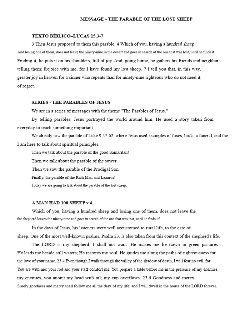 The Parable of The Lost Sheep | PDF | Parables Of Jesus | Sheep