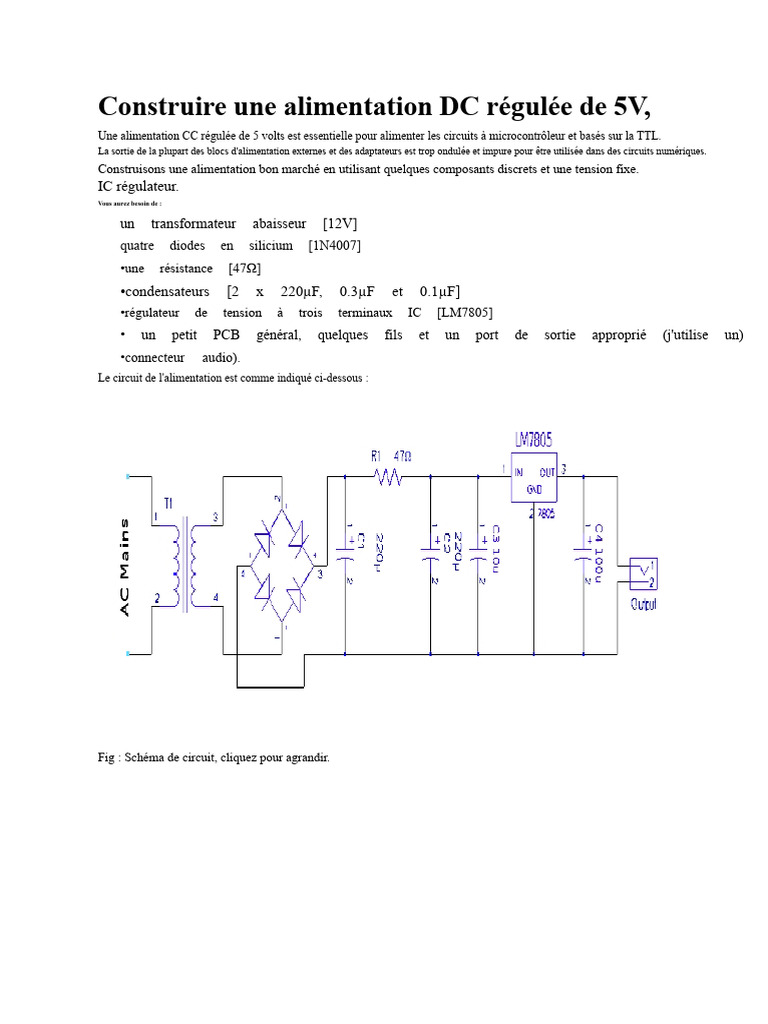 Alimentation DC régulée 5V DIY simple | PDF | Redresseur | Alimentation ...