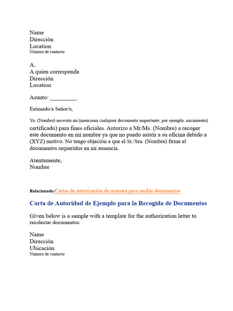 Carta de Autorización para Recoger Documentos | PDF